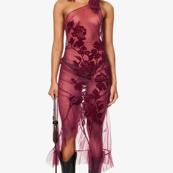House of Sunny | Dresses | House Of Sunny One Shoulder Burgundy Dress ...